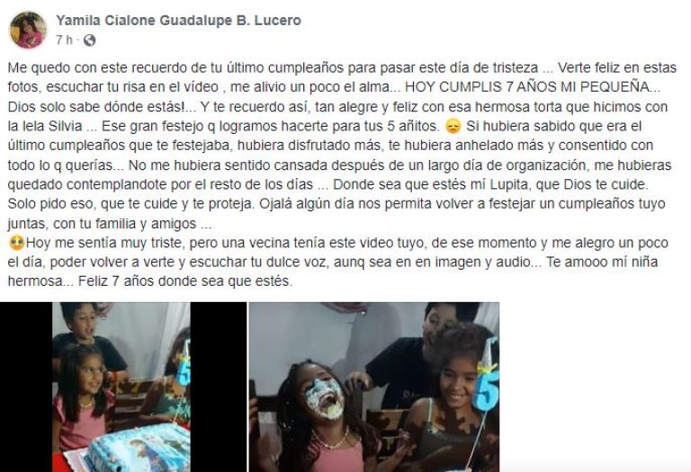 El desgarrador posteo de la mamá de Guadalupe Lucero en el día de su ... El desgarrador posteo de la mamá de Guadalupe Lucero en el día de su ...